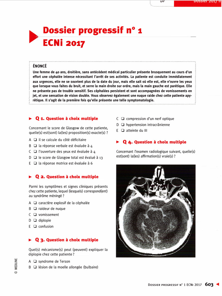 Dossier Progressif N° 1 - ECNi 2017 - Medline Neuro 18 | PDF