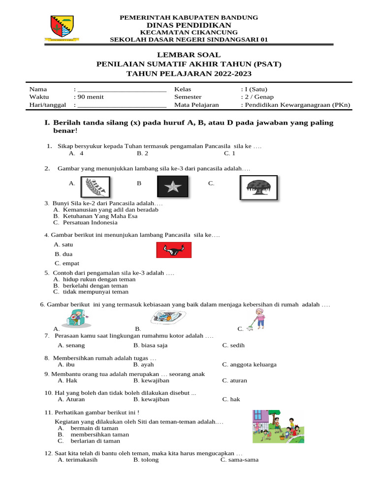 SOAL PAS PKN KELAS 1 | PDF