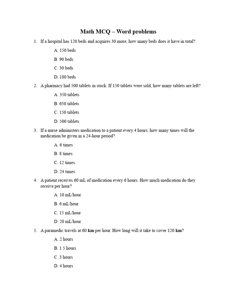 Math MCQ Word Problems 1 | PDF