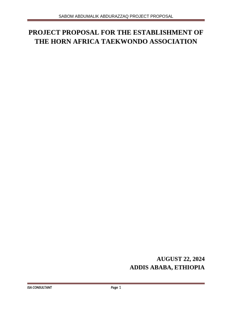 Project Proposal For The Establishment of Horn Africa Teak Won Do | PDF ...