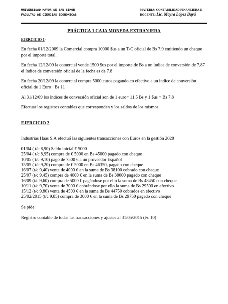 Practica Caja Moneda Extranjera | PDF | Negocios | Finanzas y dinero