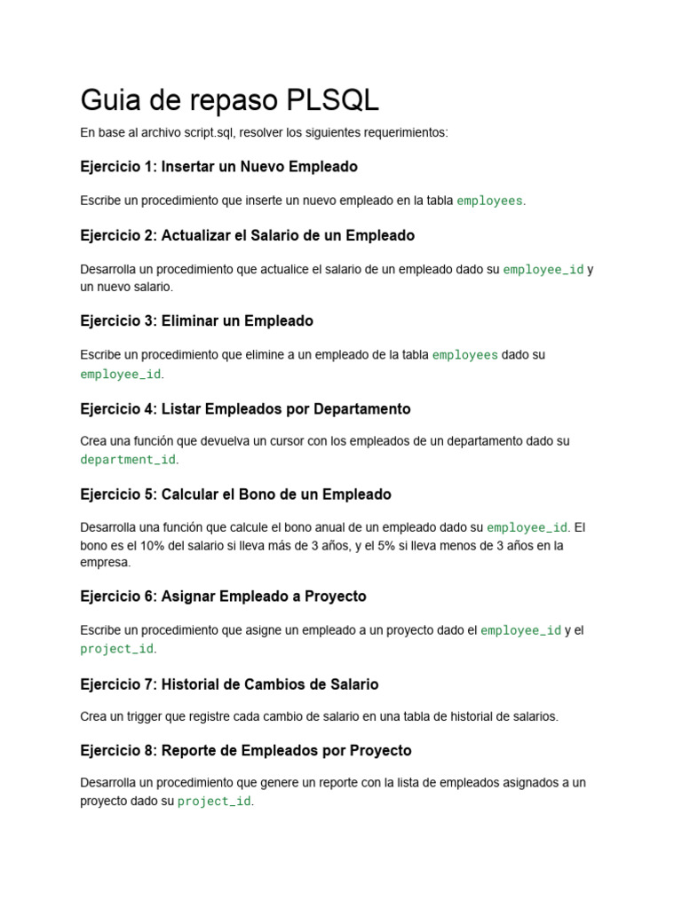 Guia de Repaso PLSQL | PDF