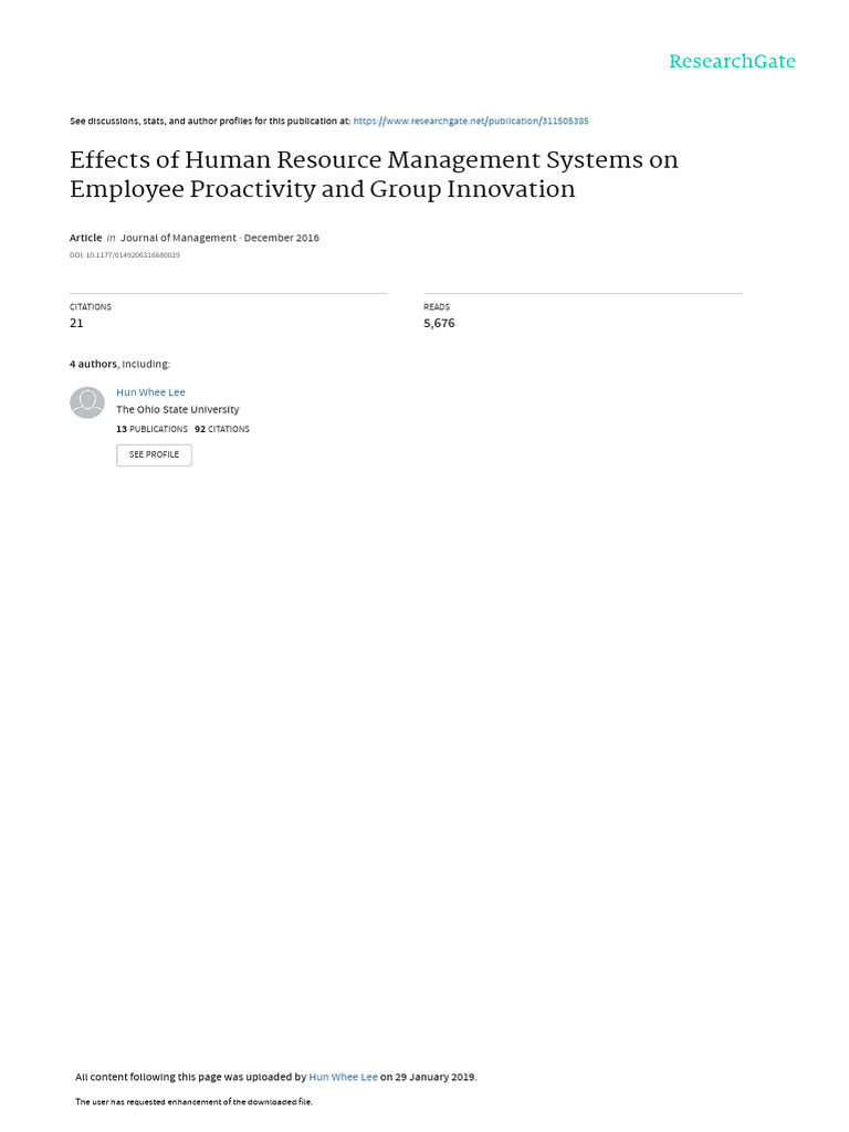 Lee Et Al 2019 HRMS Proactivity and Group Innovation | PDF