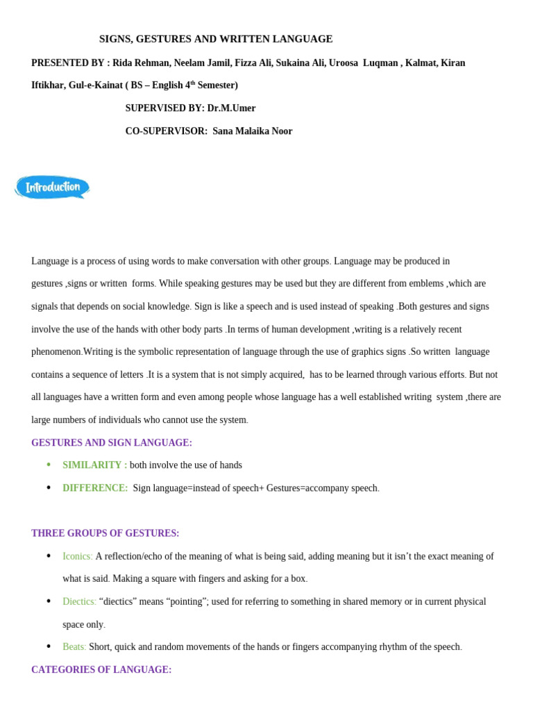 Sign Gestures and Written Language | PDF | American Sign Language ...