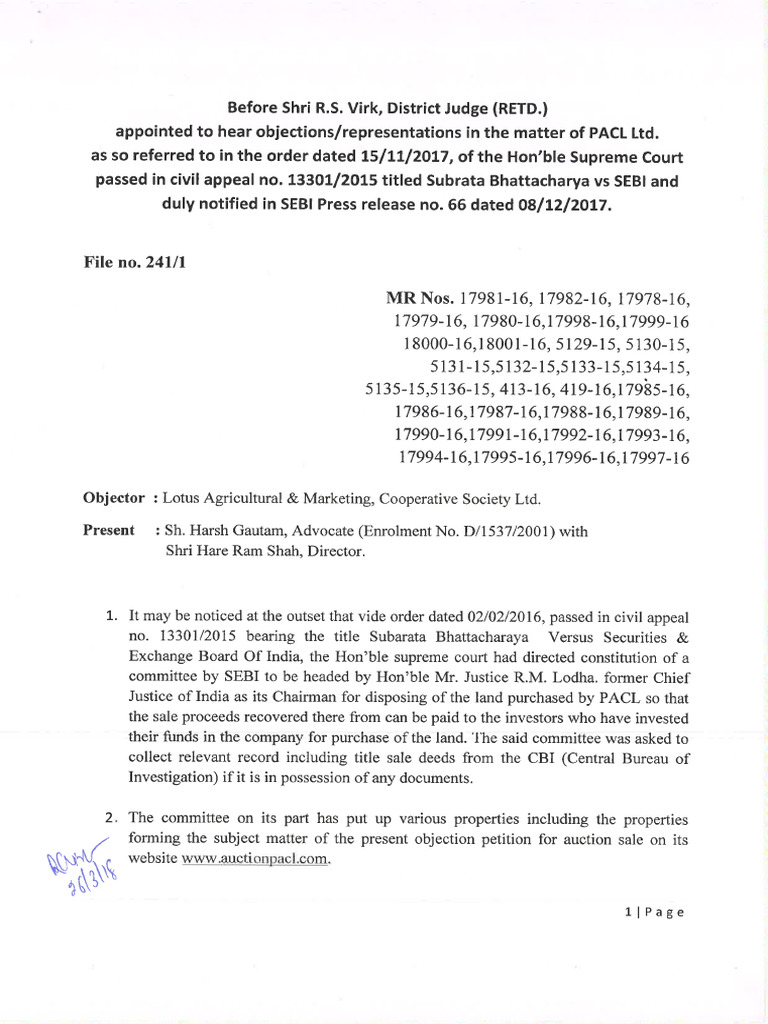Lotus Passed Order No. 200 (Lotus Agricultural and Marketing ...