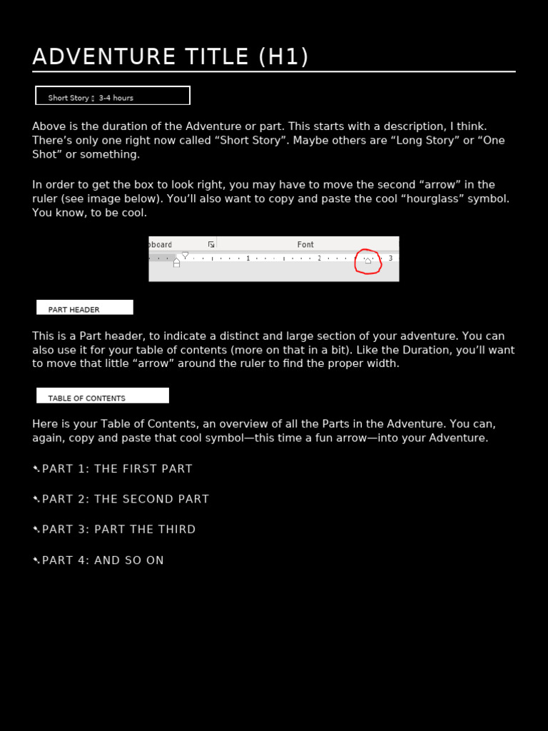 Quest Adventure Template - Black - Portrait | PDF