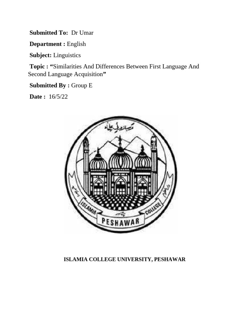 “Similarities And Differences Between First Language And Second Language Acquisition” | PDF