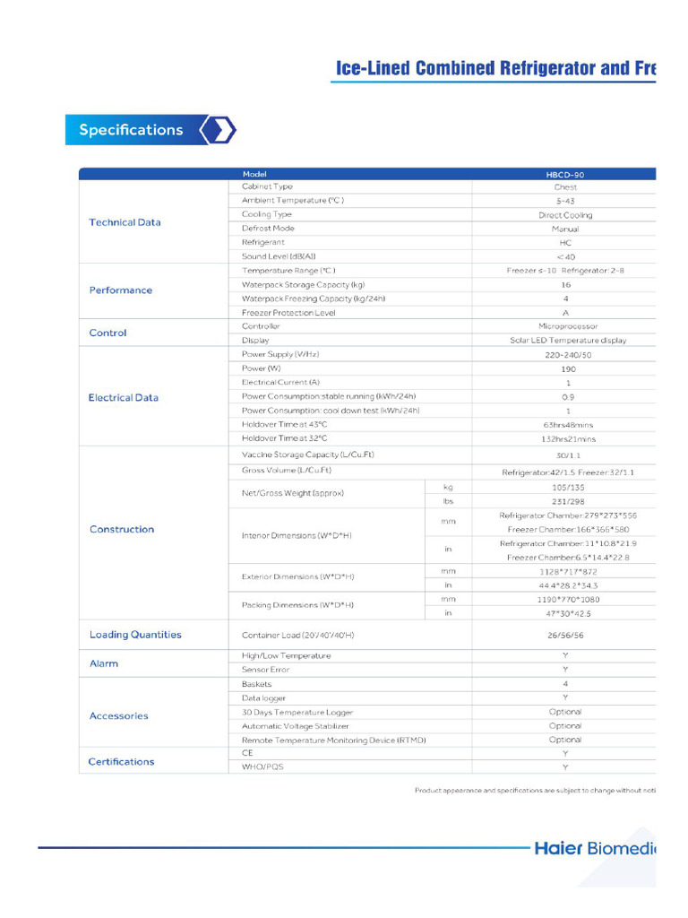 Haier Biomedical-HBCD 90-Datasheet 3 | PDF