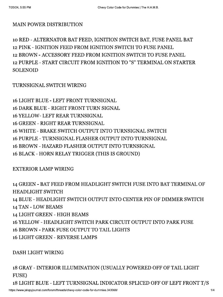 Chevy Wiring Color Codes | PDF