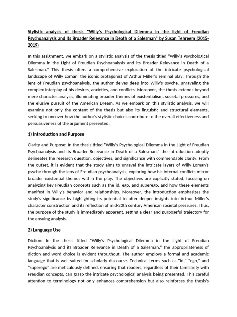 Stylistic Analysis of Willy's Dilemma | PDF | Psychoanalysis | Philosophy