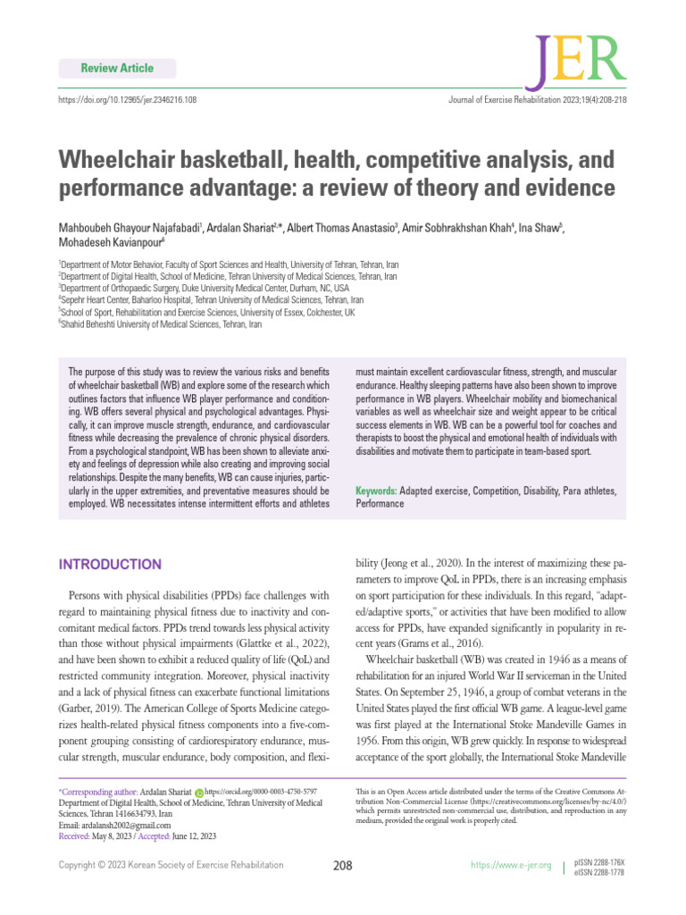 Wheelchair Basketball, Health, Competitive Analysis, and | PDF