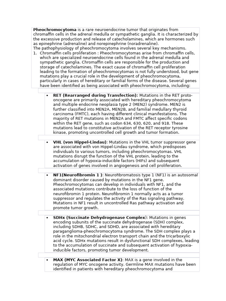 Pheochromocytoma Pathophysiology | PDF