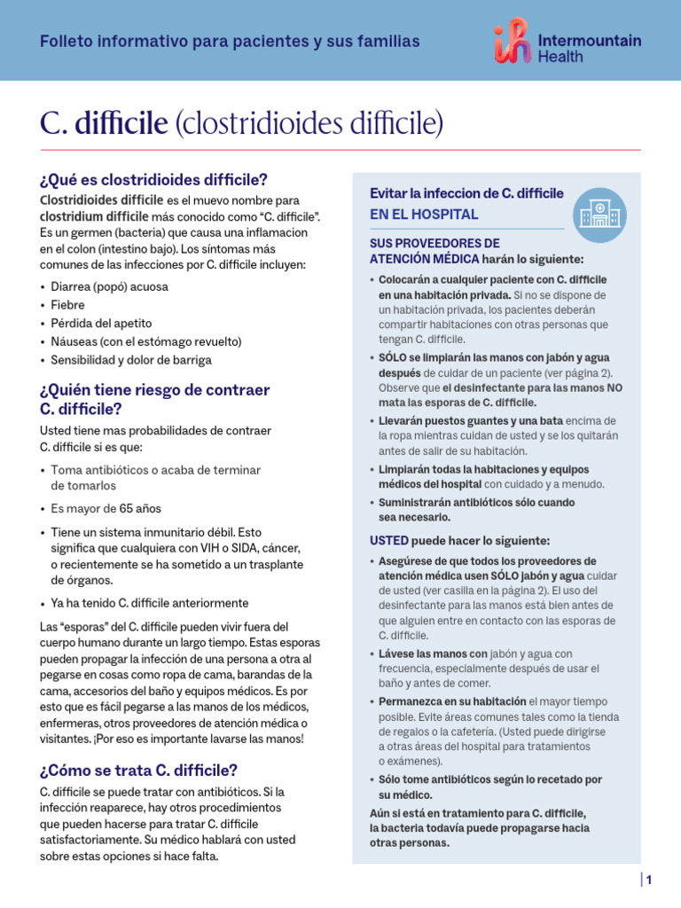 C. Diff (Clostridioides Difficile) Fact Sheet Spanish | PDF