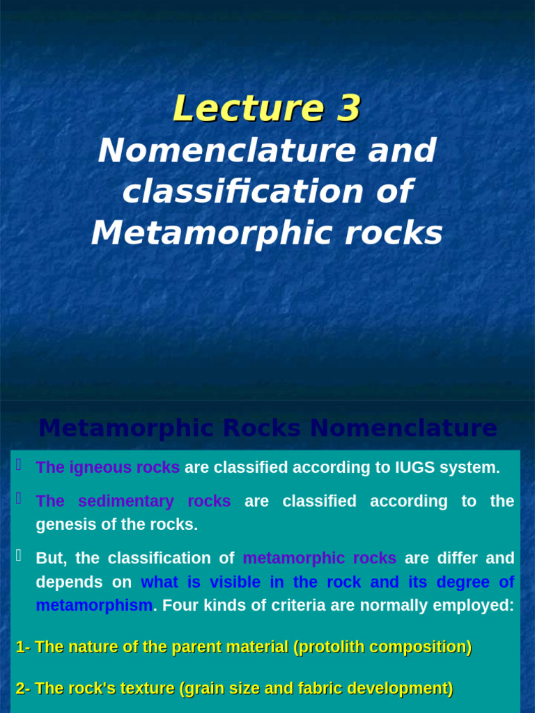 Classification and Nomenclature of Metamorphic Rocks Lesson 3 | PDF