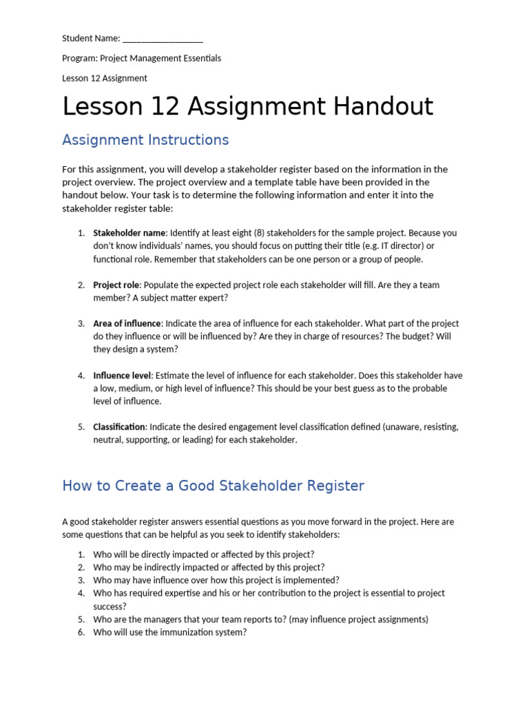 Lesson 12 Assignment Handout | PDF