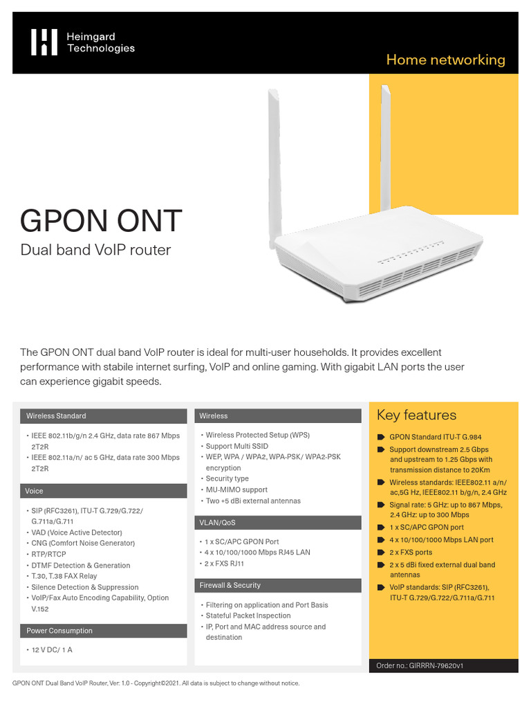 GPON ONT Dual Band VoIP Router v1 | PDF