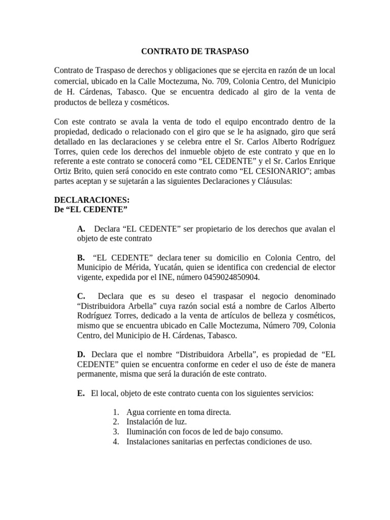 Contrato de Traspaso B | PDF