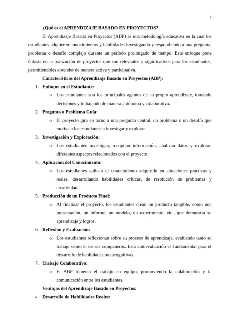 Qué Es El APRENDIZAJE BASADO EN PROYECTOS | PDF