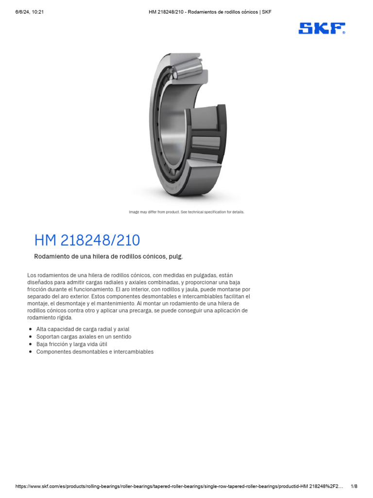 HM 218248 - 210 - Rodamientos de Rodillos Cónicos - SKF | PDF