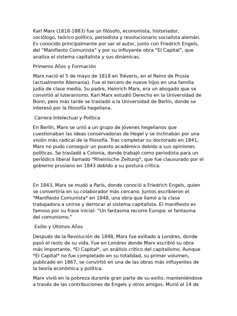 Karl Marx: Vida, Obras y Legado | PDF | Karl Marx | El Manifiesto Comunista
