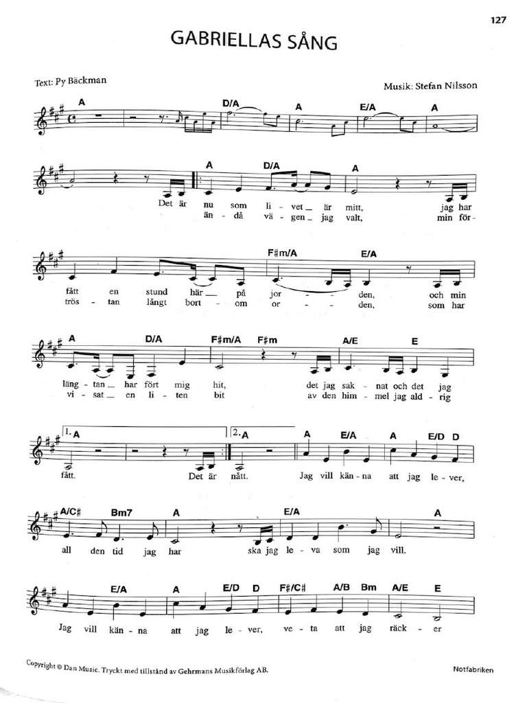 Gabriellas Sång - A-Dur | PDF