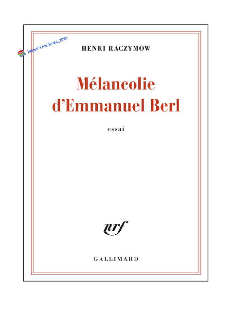 Mélancolie D Emmanuel en Brel Henri Raczymow | PDF