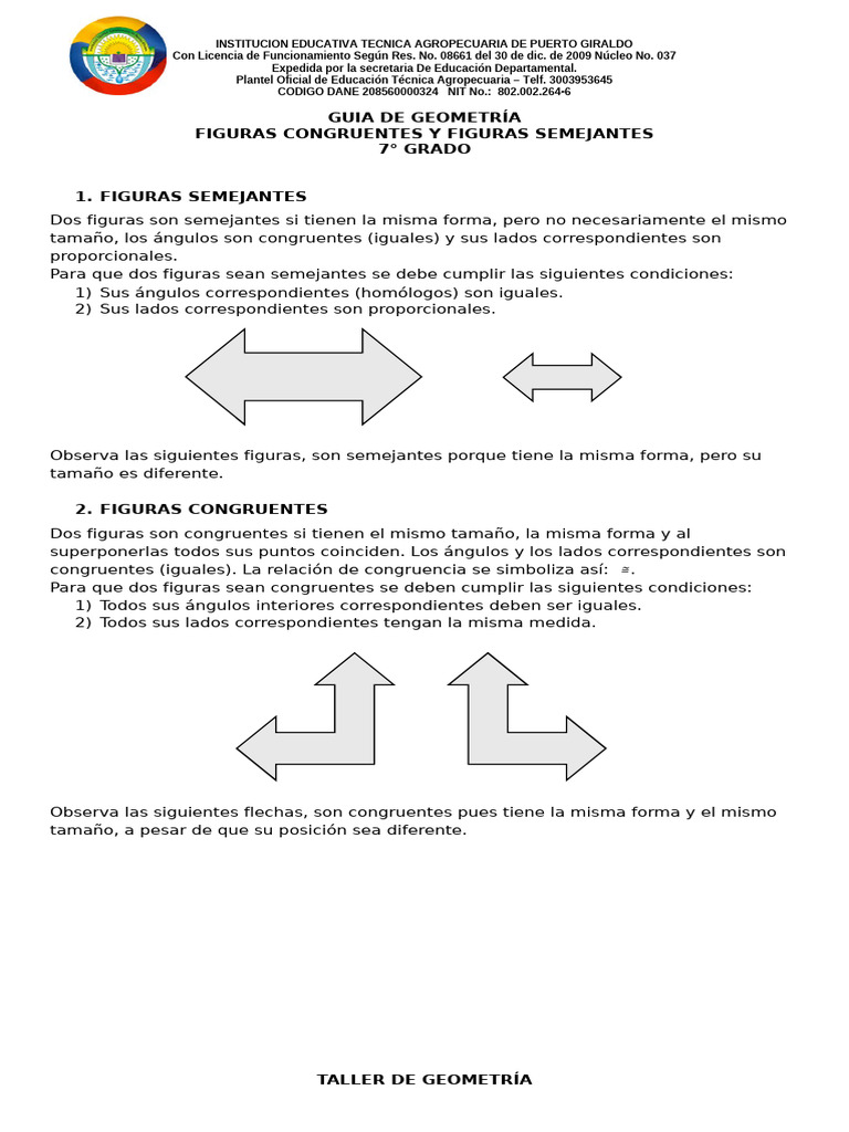 Taller de Geometria Septimo Grado - Figuras Congruentes y Figuras ...