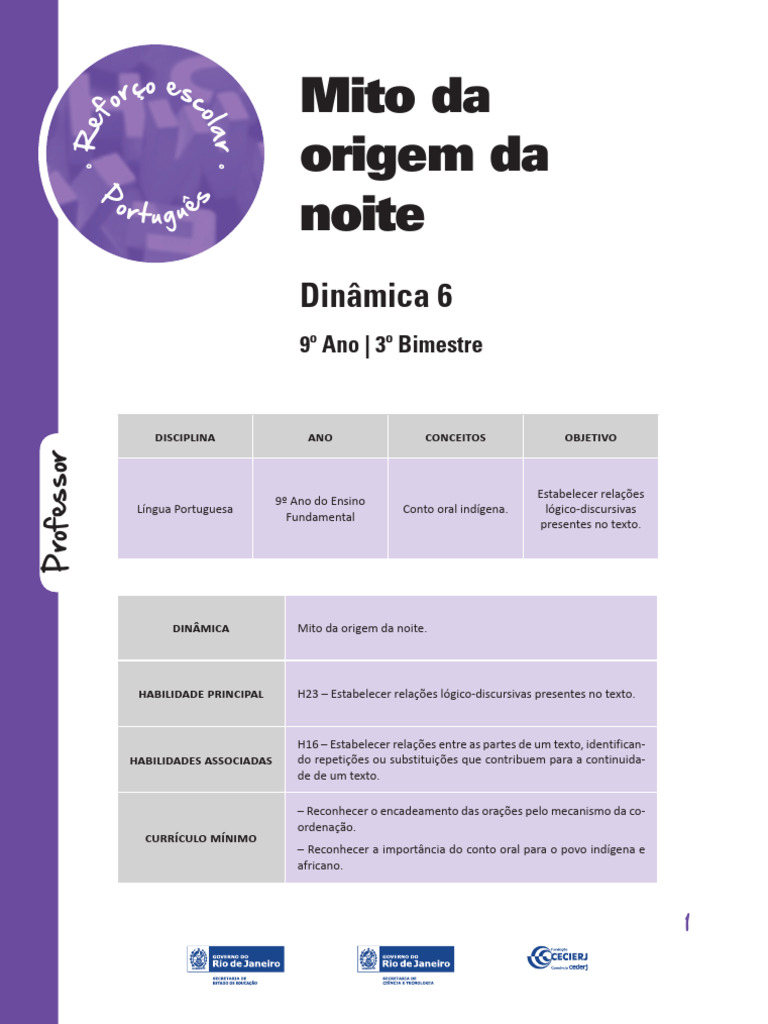A Lenda Do Dia e Da Noite 9 Ano | PDF