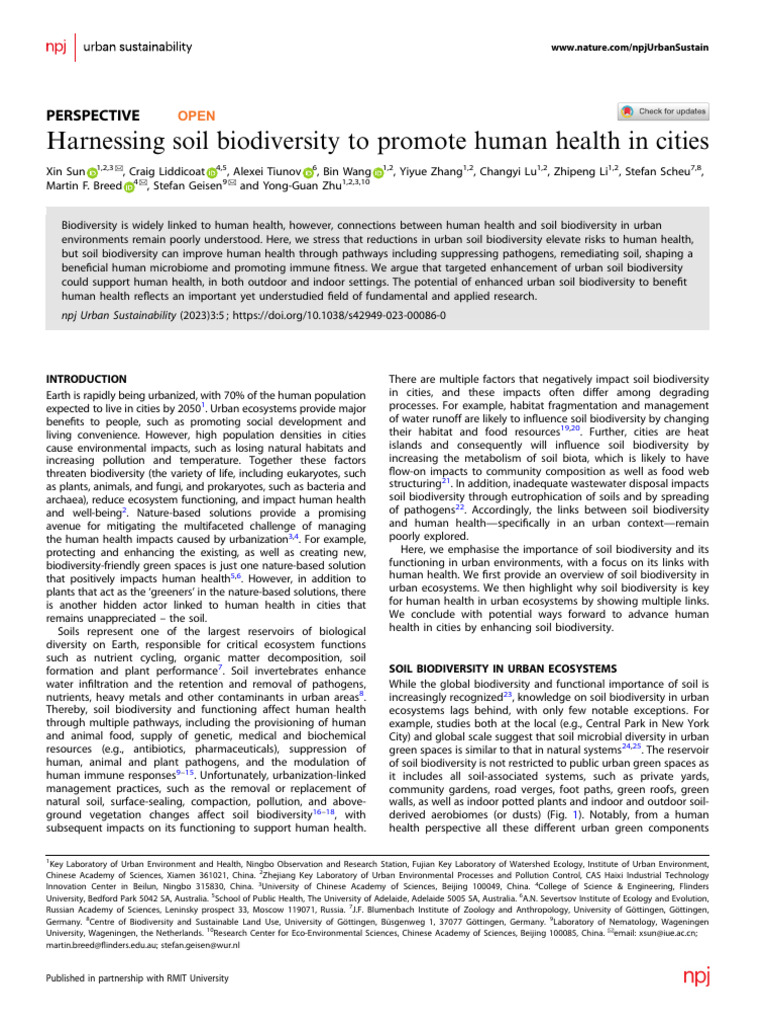 Harnessing Soil Biodiversity To Promote Human Health | PDF ...