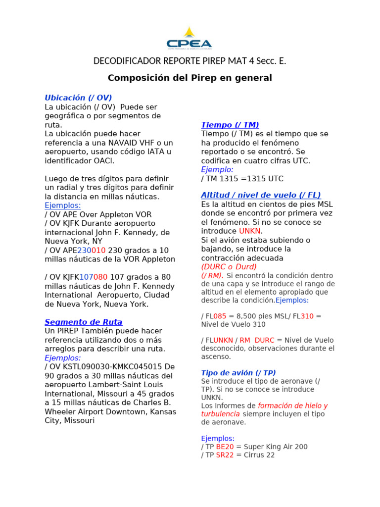 Decodificador Reporte Pirep | PDF