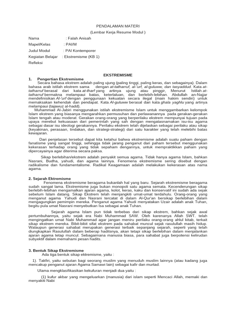 Resume KB 1 Ektremisme | PDF