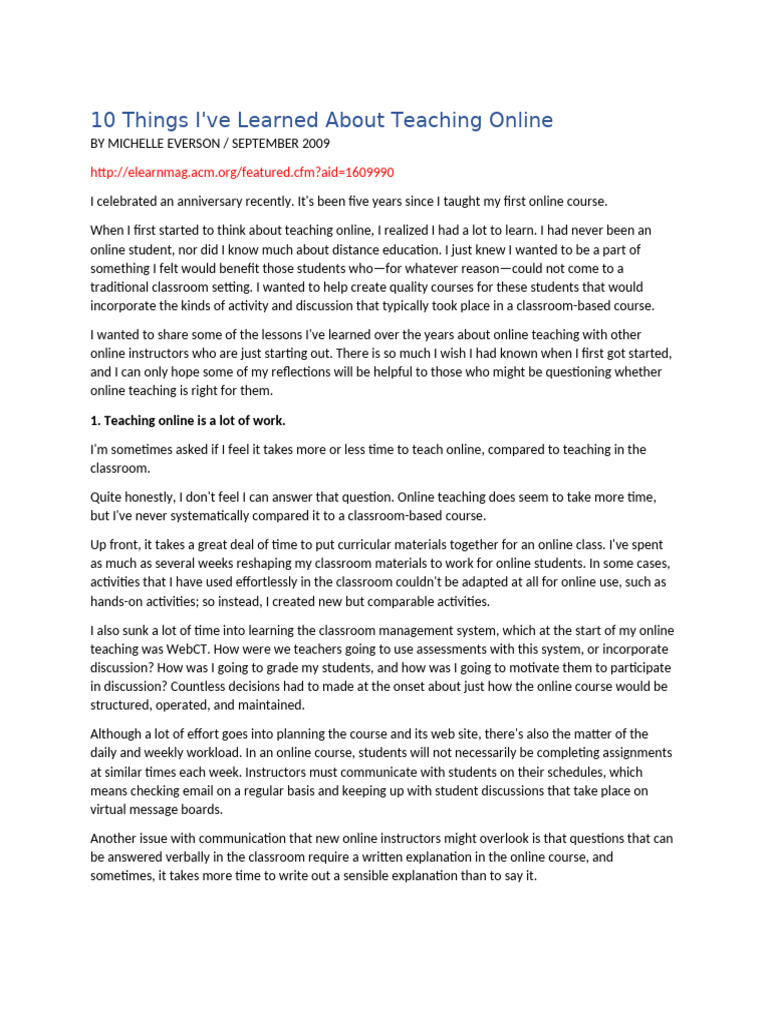 10 Things I've Learned About Teaching Online | PDF