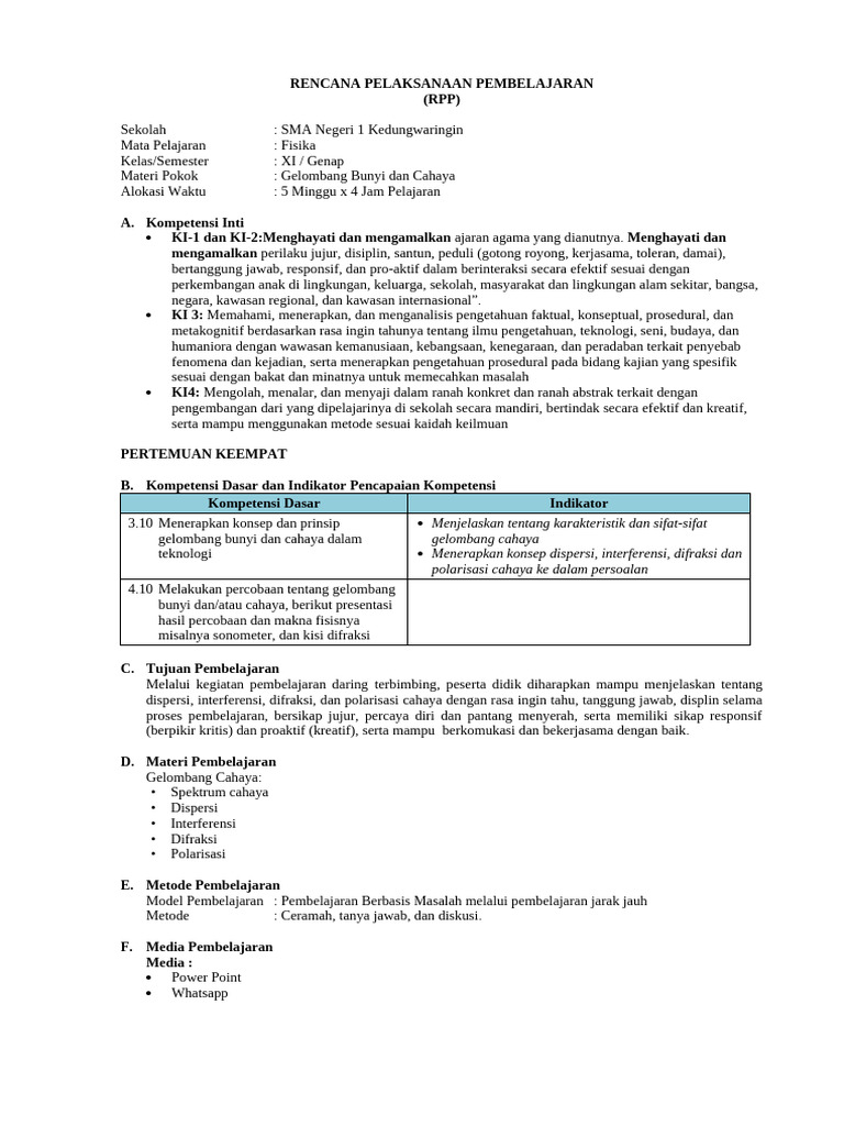 RPP Gelombang Cahaya Fix | PDF