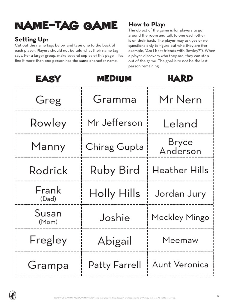 Name Tag Game | PDF