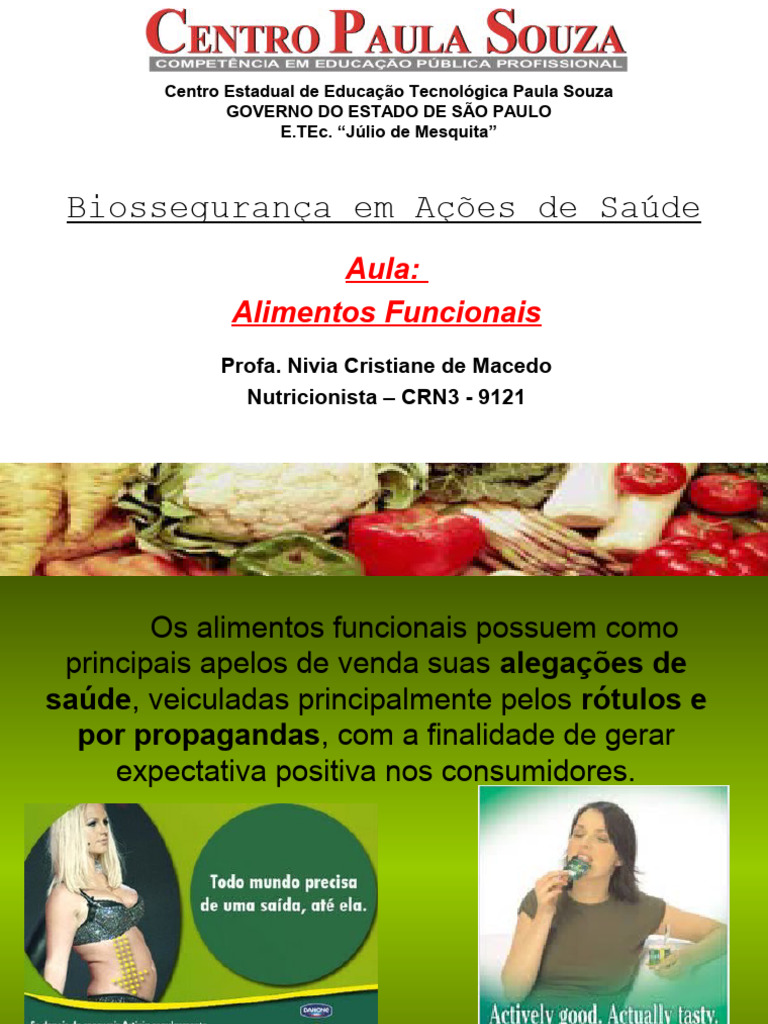 AULA Prof. Nivia (20XX) - Alimentos Funcionais - 35 Slides | PDF | Fibra alimentar | Dieta e ...