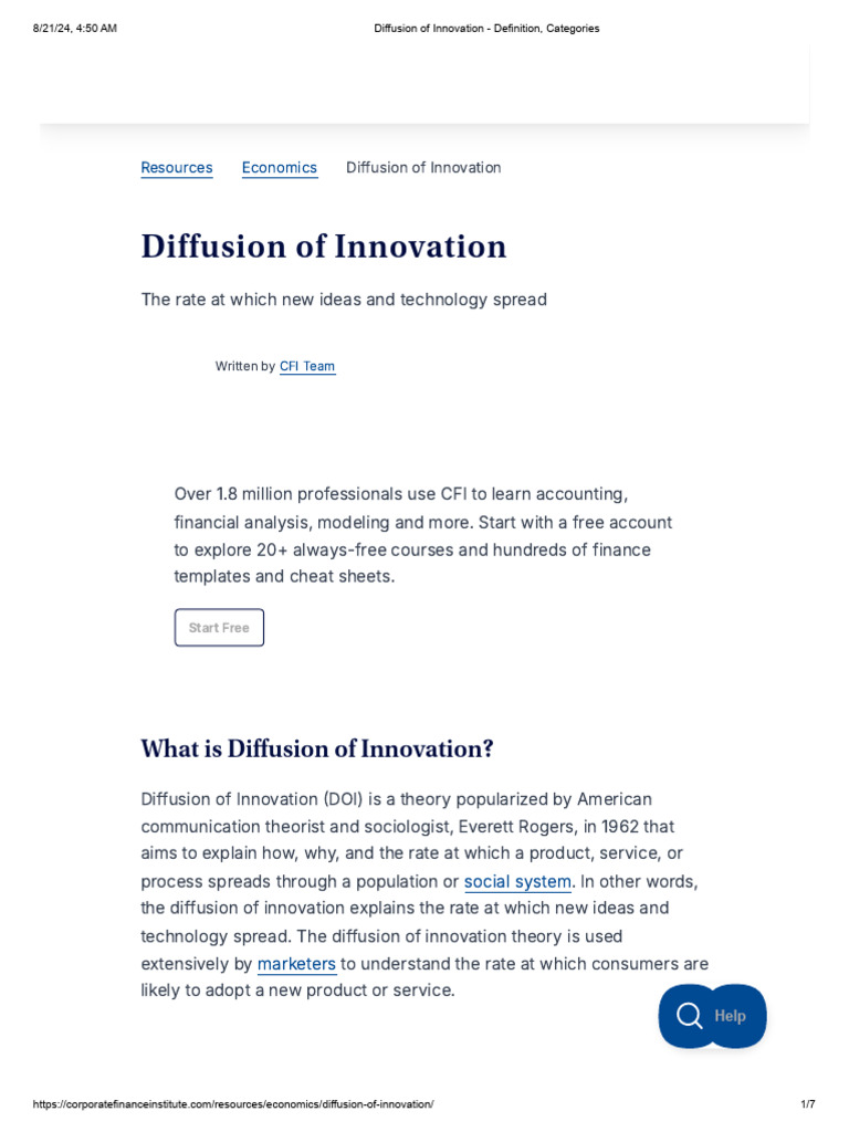 Diffusion of Innovation - Definition, Categories | PDF