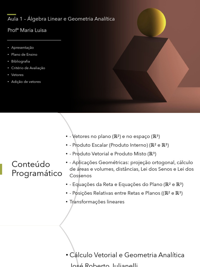 Aula 1 - Álgebra Linear e Geometria Analítica | PDF