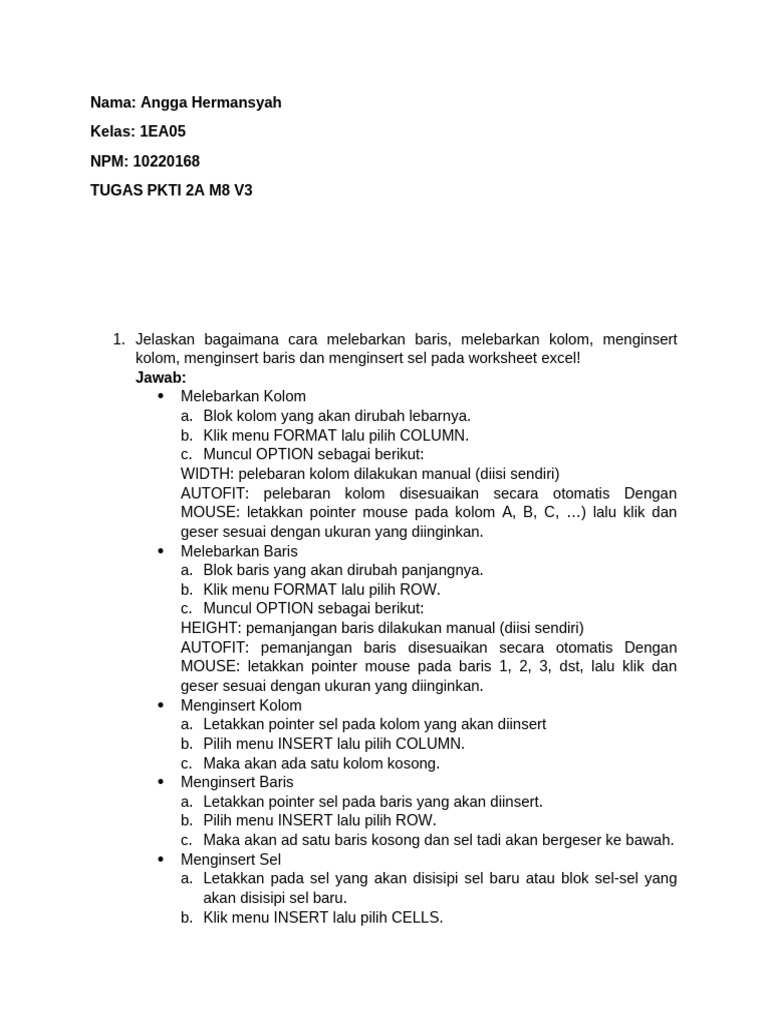 Nama: Angga Hermansyah Kelas: 1EA05 NPM: 10220168 Tugas Pkti 2A M8 V3 | PDF