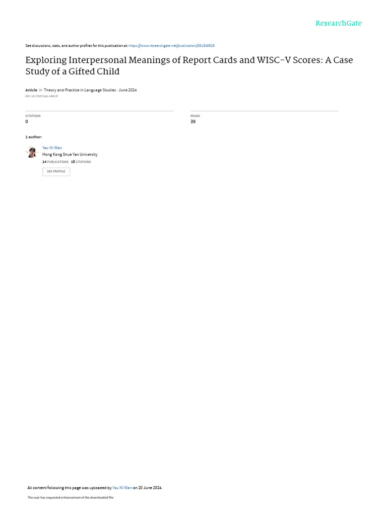 Exploring Interpersonal Meanings of Report Cards and WISC-V Scores: A ...