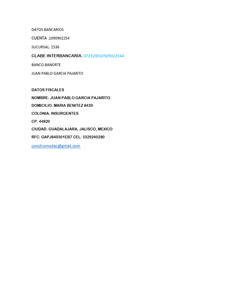 Datos Bancarios Banorte | PDF