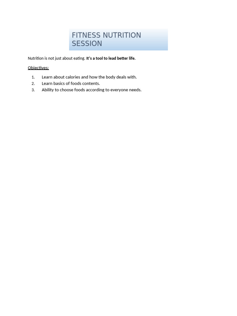 Fitness Nutrition Session | PDF