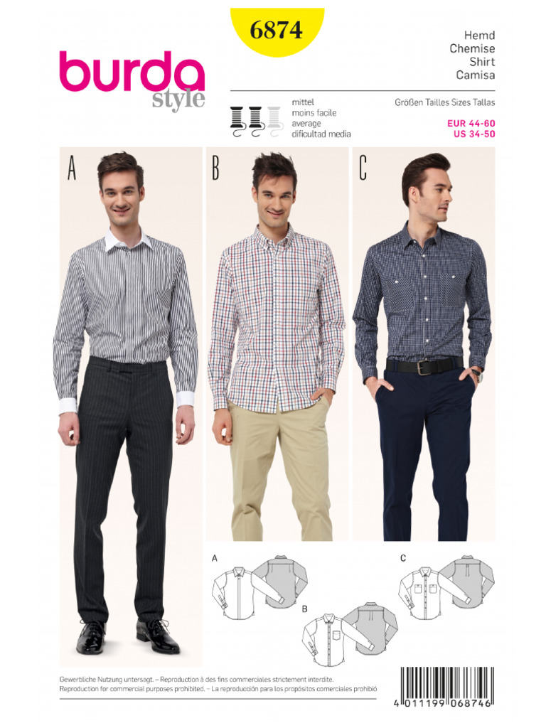 BURDA 6874- CAMISA HOMRE CLASICA | PDF