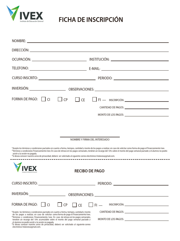 Ficha de Inscripción Ivex | PDF