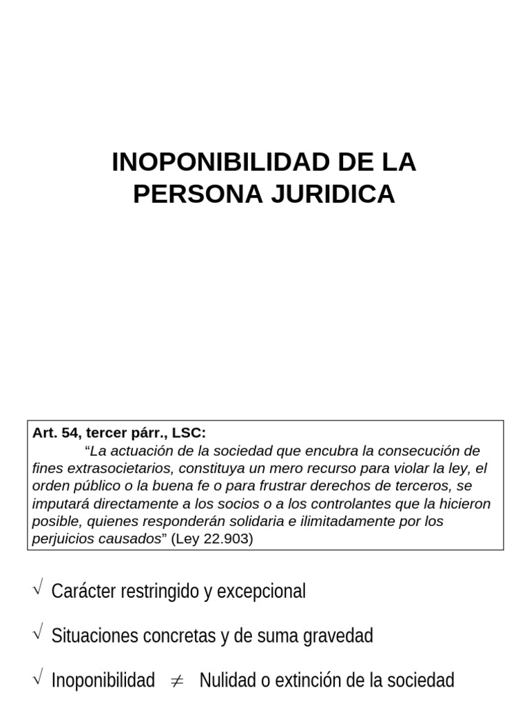 Inoponibilidad Persona Jurídica | PDF