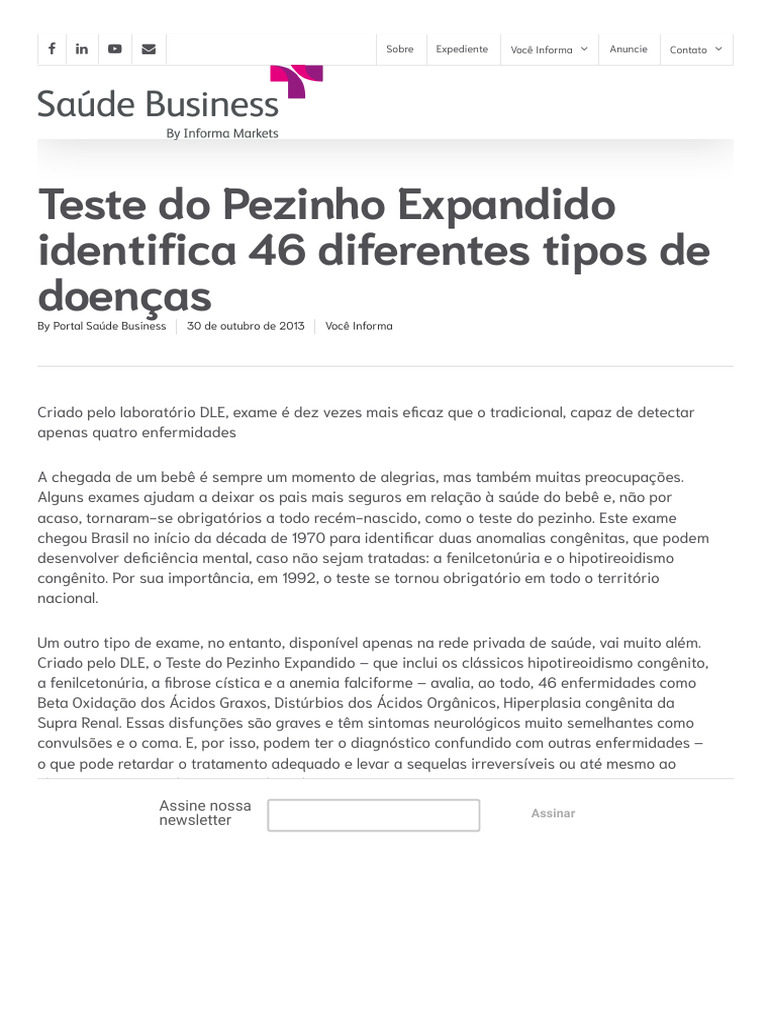 Teste Do Pezinho Expandido Identifica 46 Diferentes Tipos de Doenças ...