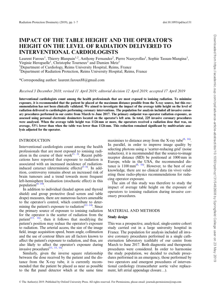 Impact of The Table Height and Operator Height On Level Radiation ...