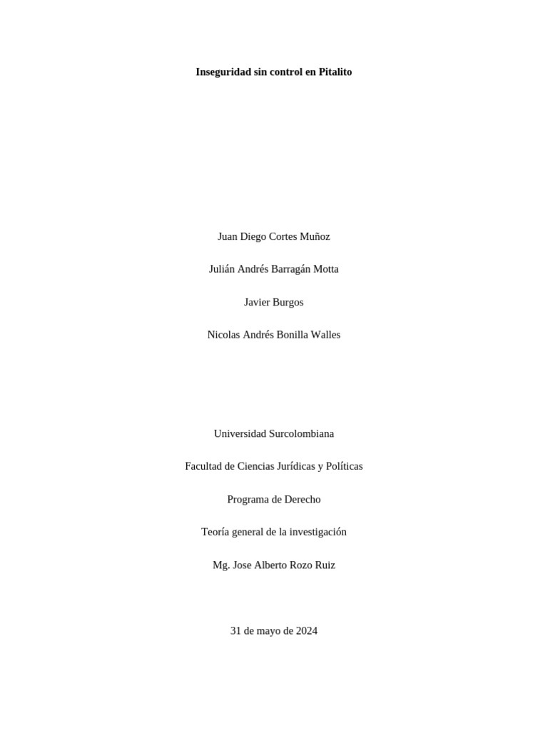 Inseguridad Sin Control en Pitalito Final-2 | PDF | Derecho ...