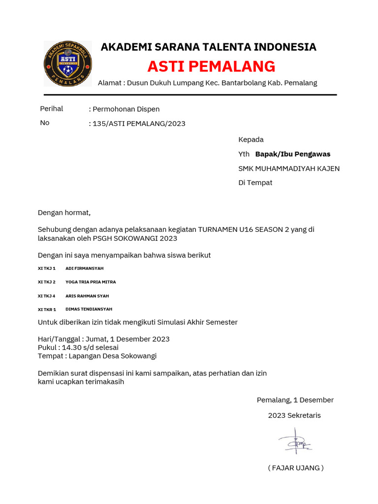 Surat Dispen | PDF