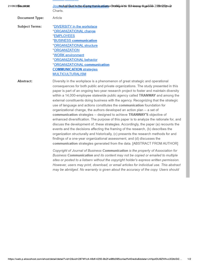 An Approach To Developing Communication Strategies For Enhancing Organizati... - EBSCOhost | PDF