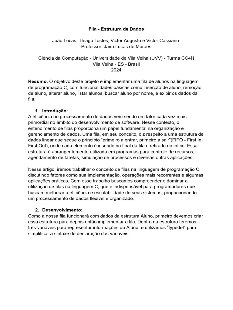 Fila - Estrutura de Dados | PDF